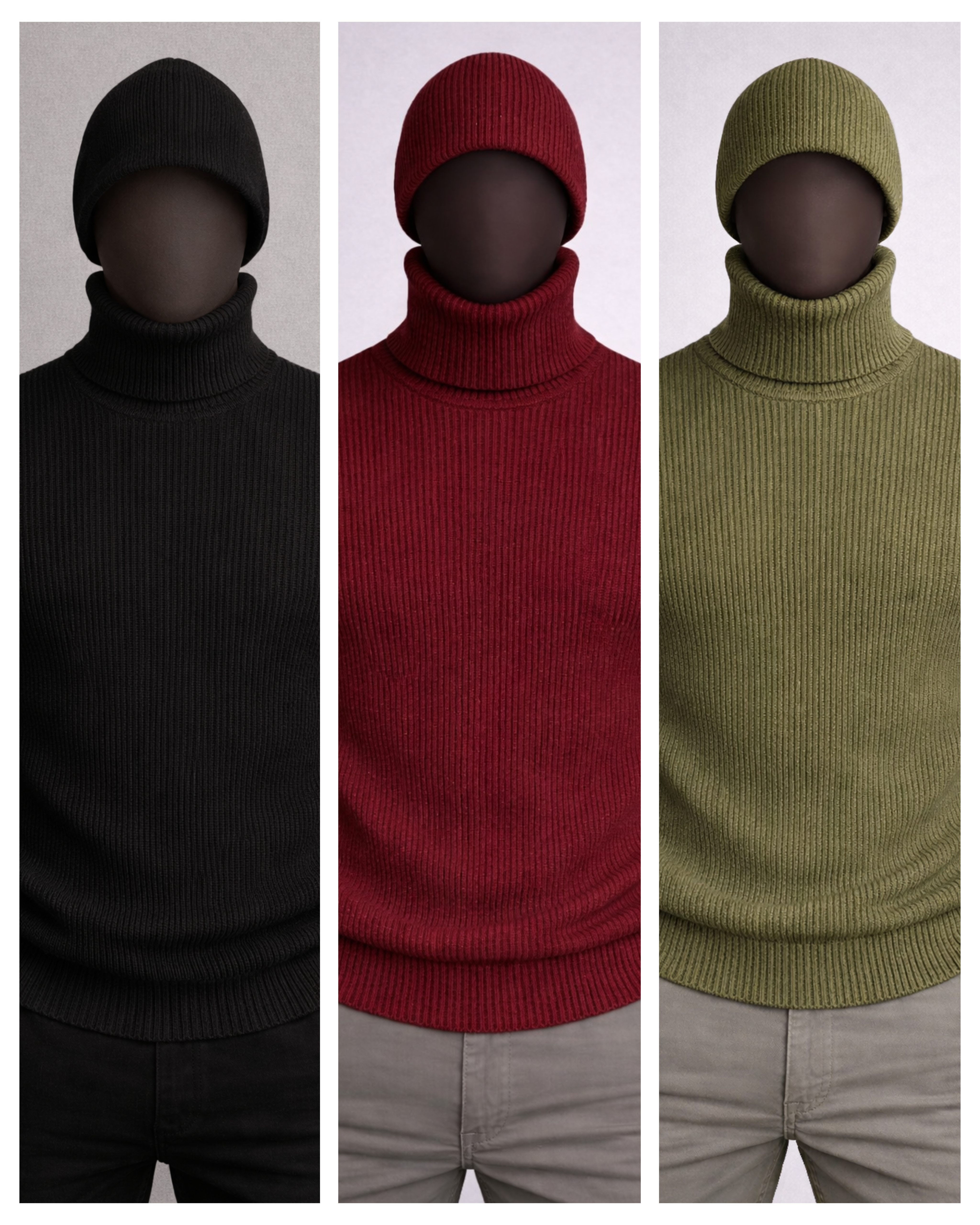 BLACK.MAROON.OLIVE COMBO TURTLE NECK