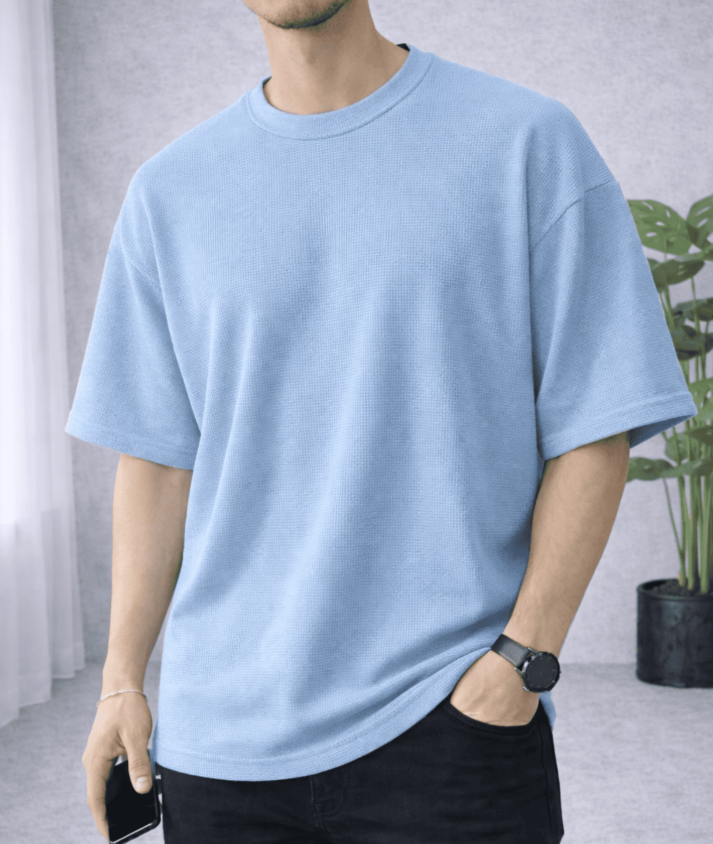 SKY BLUE - WAFFLE DROP SHOULDER